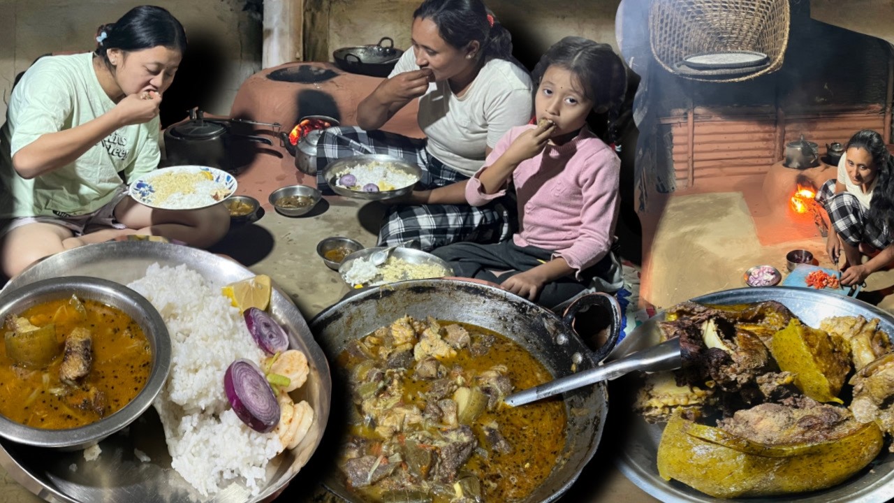 Traditional Nepali Village Kitchen | Organic Pork Curry Recipe Eating ...