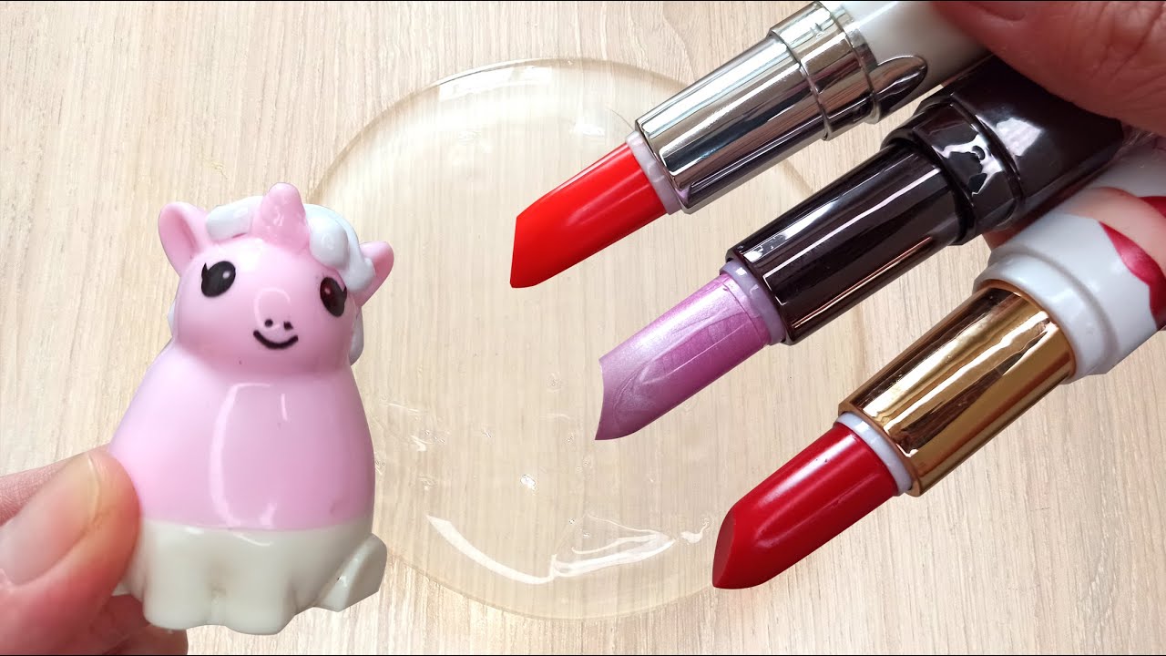 Slime MAKEUP Coloring!! Red, Maroon, Violet lipstick mixing with white ...