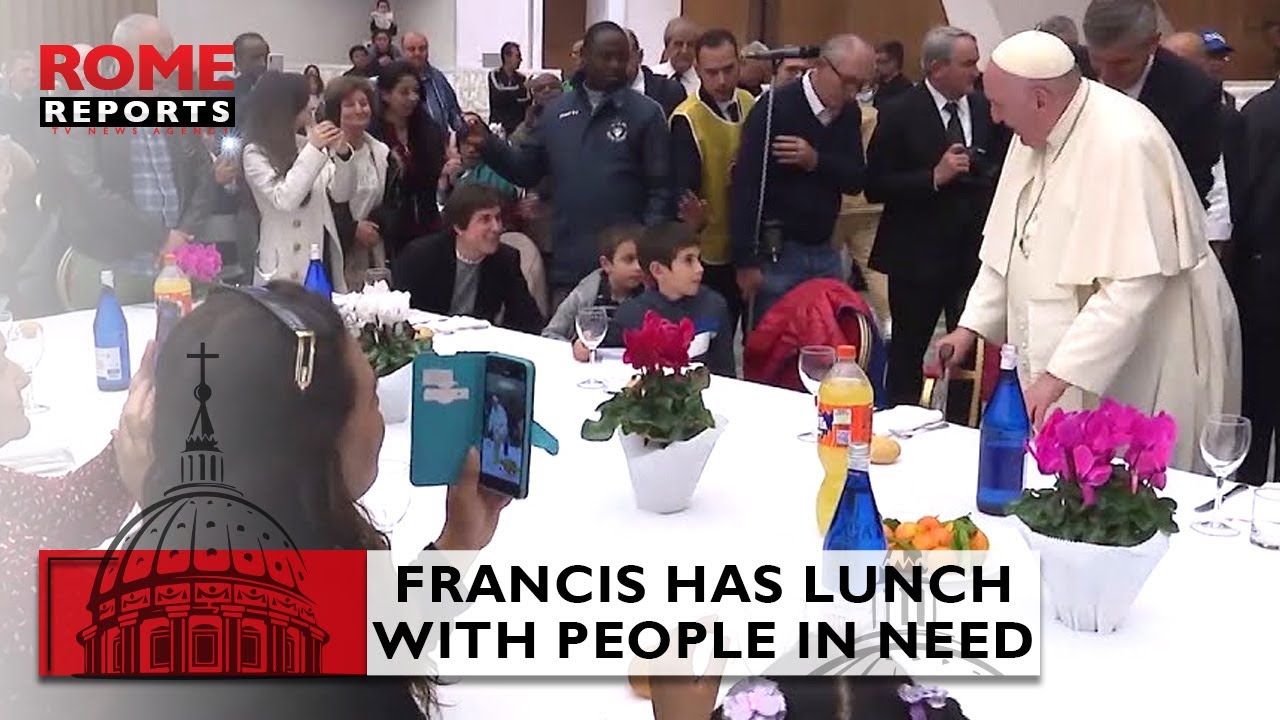 #Pope Francis sits down to eat lunch with people in need at the Vatican ...