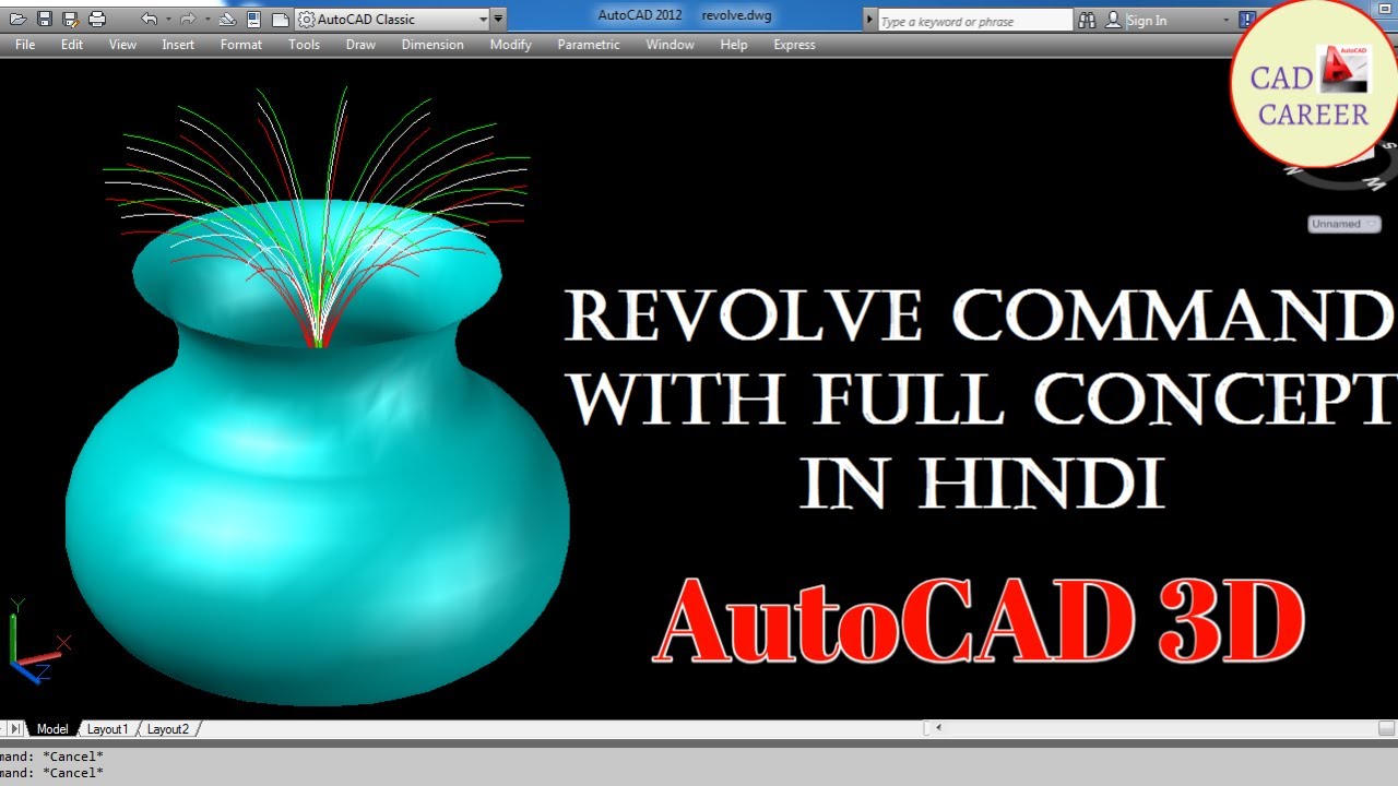Revolve Command In Autocad Cad Career Youtube