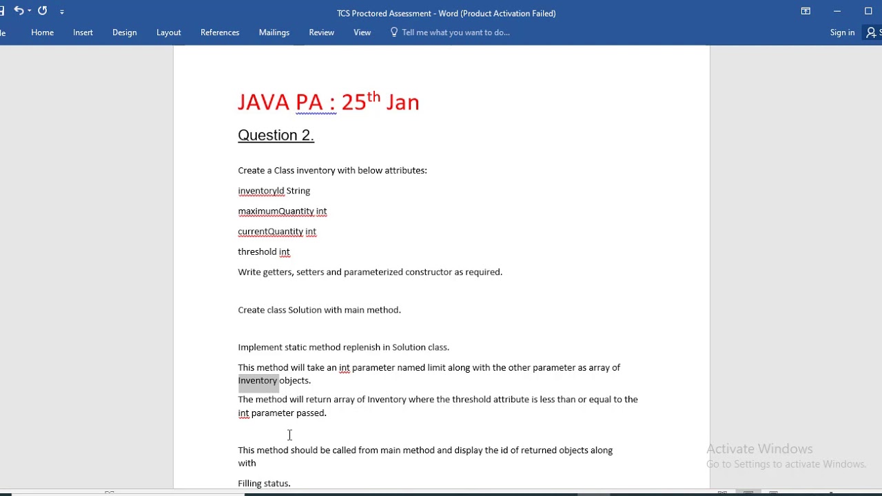 TCS Proctored assessment 25th Jan Question-2 part 1 | Java program ...