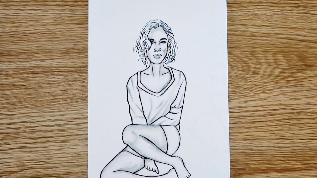 How to draw a Beautiful Girl sitting - Drawing video || Easy drawing ...