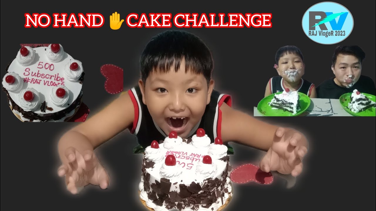 No Hand Eating Cake Chalange With My Son Celebration of 500 subscribe 🎊 ...