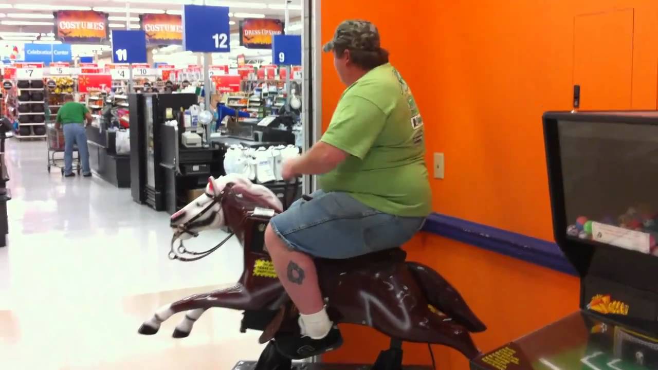 Fat guy on a horse at walmart - YouTube