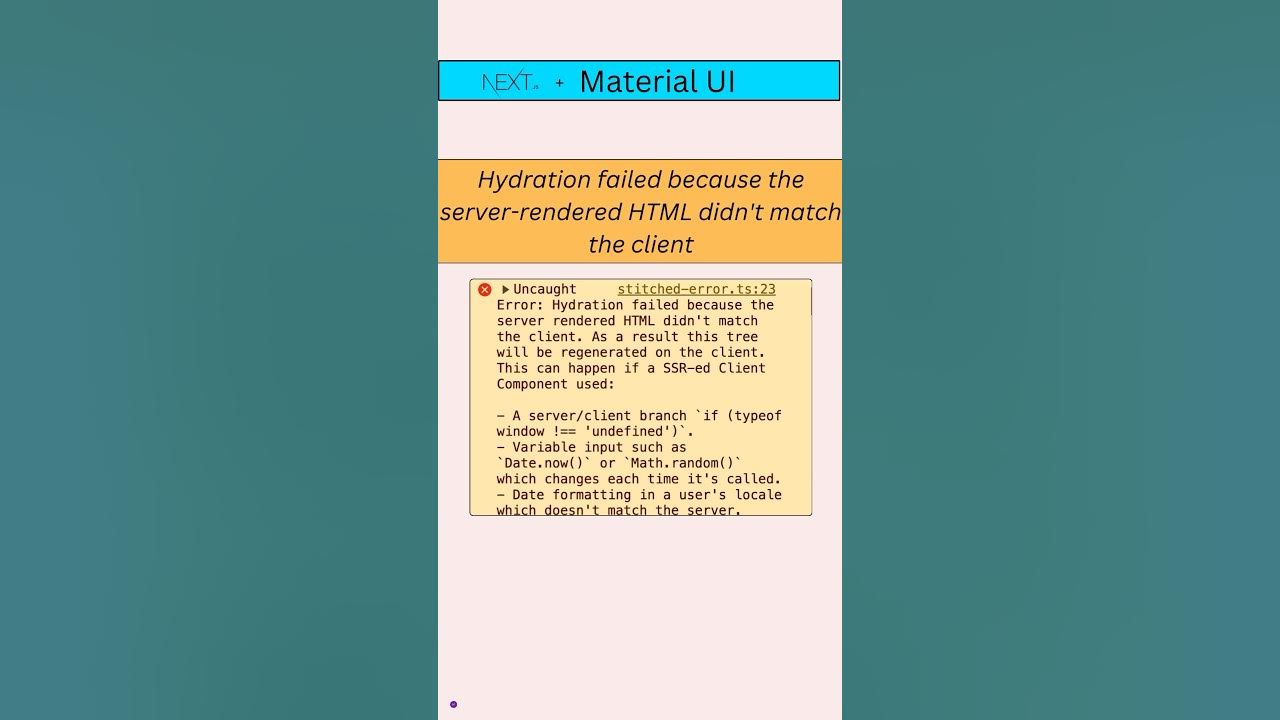 Hydration failed because the server-rendered HTML didn't match the client #nextjs #mui - YouTube