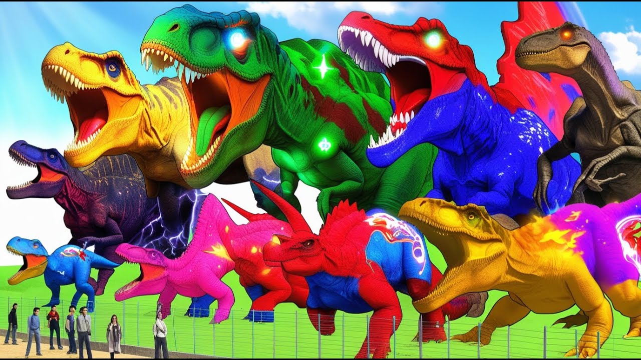 All Spiderman T-Rex vs SuperHero Dinosaurs face off against giant ...
