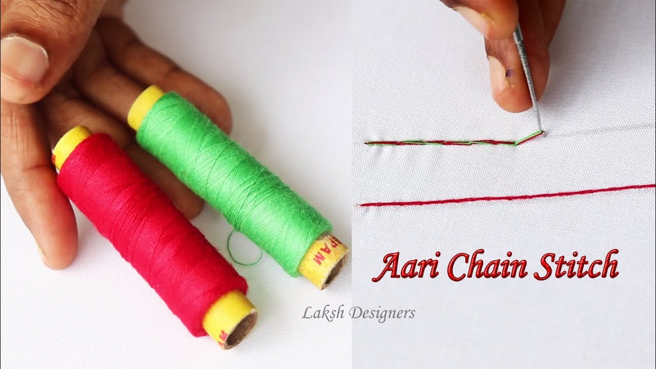 aari work basic chain stitch by using sewing thread | aari work basic ...