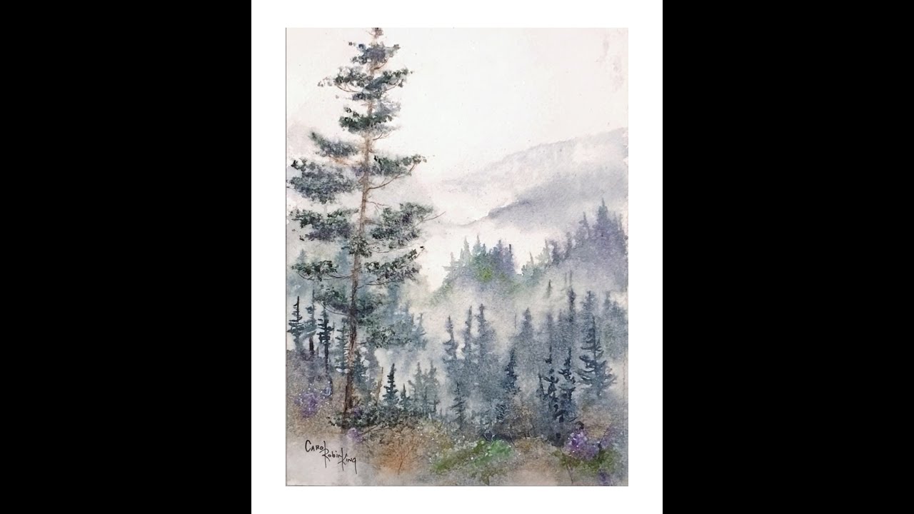Quick method for pine trees and tree covered hills in Watercolor - YouTube