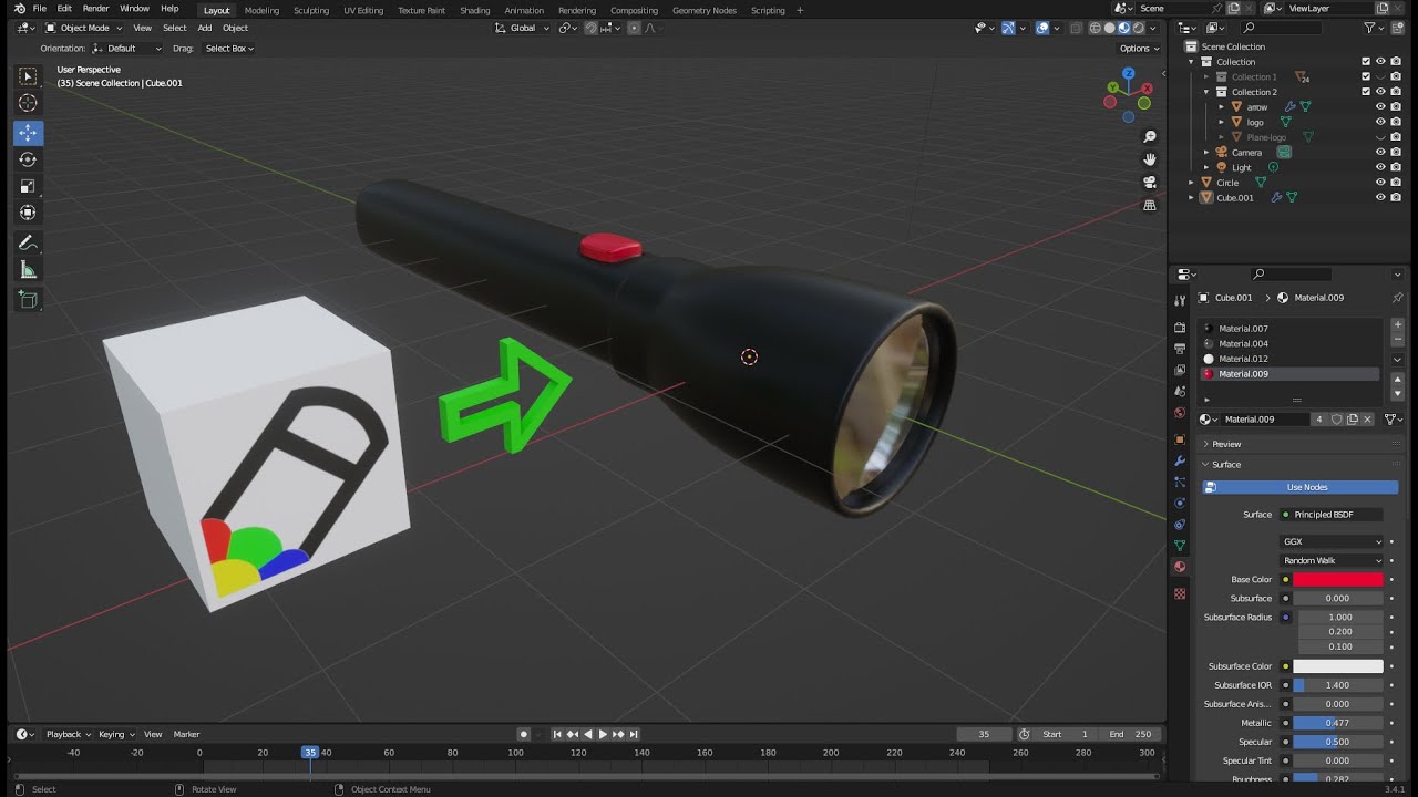 Blender Animate 3d : Model EP-16 : Flashlight : ไฟฉาย - YouTube
