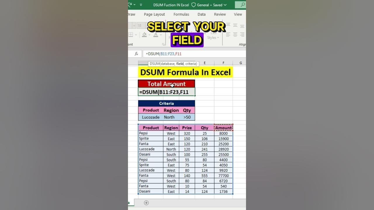DSUM Formula :SUM Values Based on Multiple Criteria in excel.#exceltips #exceltutorial - YouTube