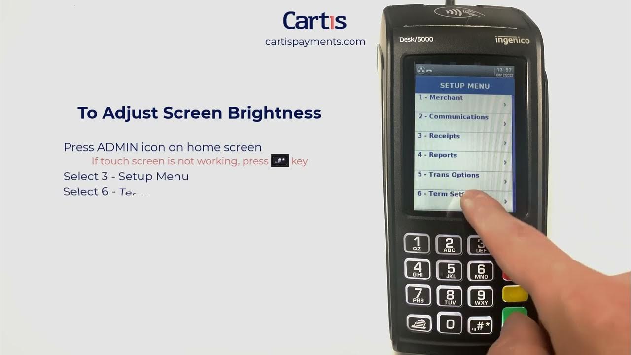 How To Adjust Terminal Screen Brightness on an Ingenico Desk 5000 Credit Card Terminal - YouTube