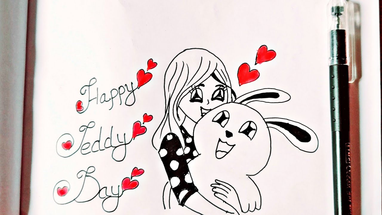 Teddy Day Cute Girl Drawing/Happy Teddy Day Sweet Girl Drawing/Cute ...