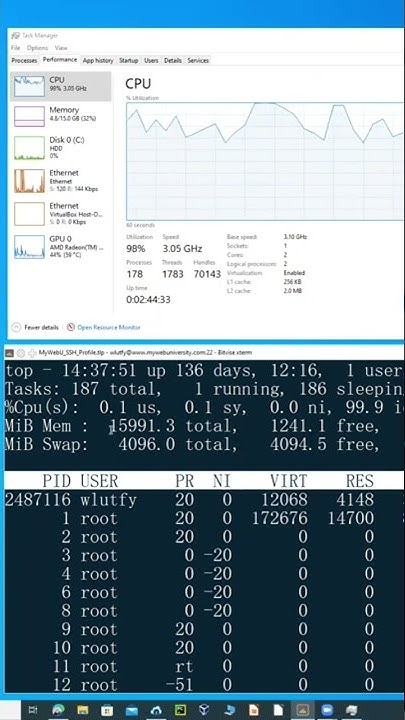 CPU and Memory Usage/Performance using Windows Task Manager vs Linux ‘top’ or ‘htop’ commands ...