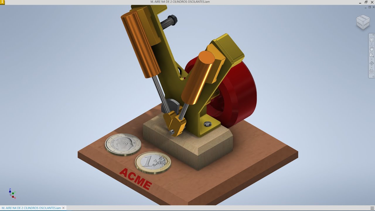 AUTODESK INVENTOR MAQUETA Nº4 MOTOR DE VAPOR DE 2 CILINDROS OSCILANTES ...