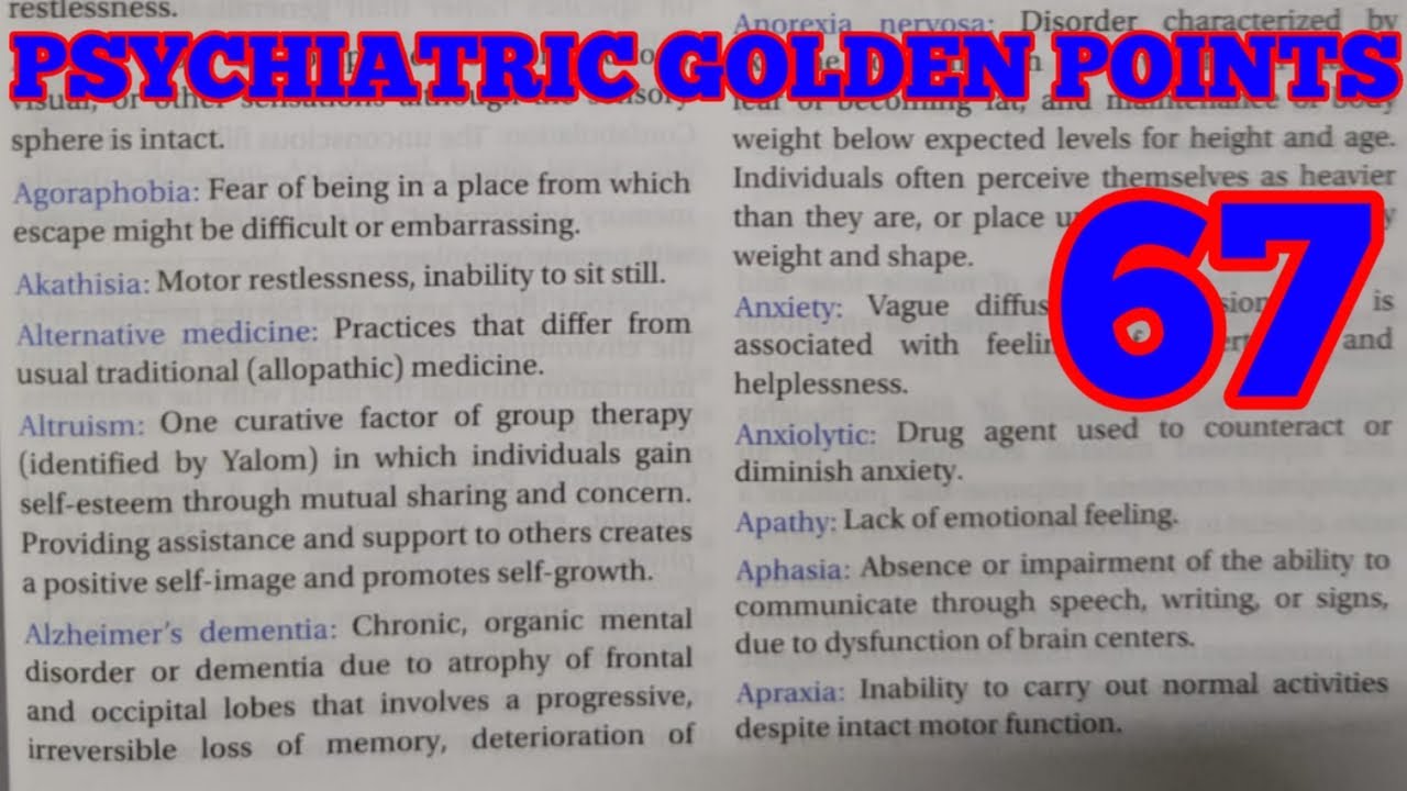 PSYCHIATRIC TERMINOLOGIES GOLDEN POINTS PART 67//NURSING AND ...
