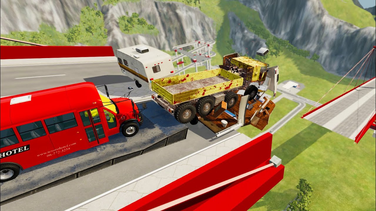 Heavy Vehicle Open Bridge Jumps Through Travel Trailer (Camper Trailer ...