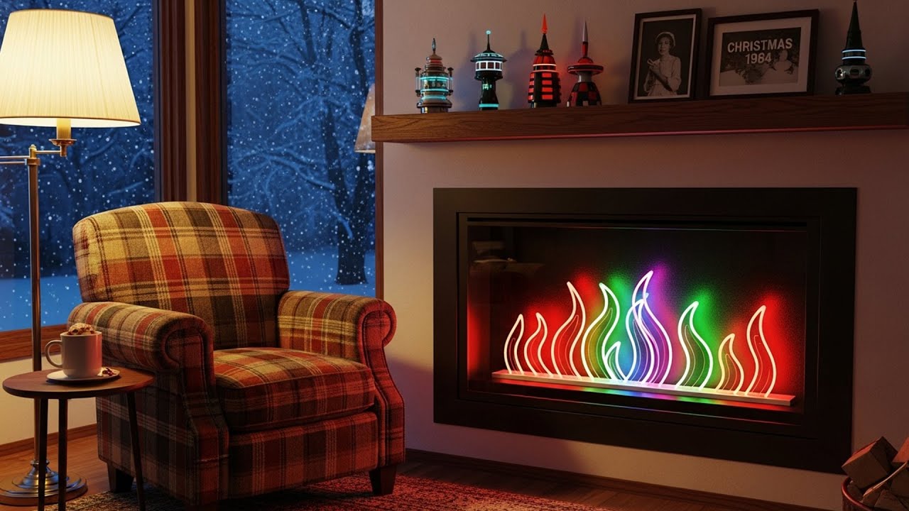 🎄 Retro Synthwave Christmas Lounge 🌙 Cozy Neon Cityscape & Vintage ...