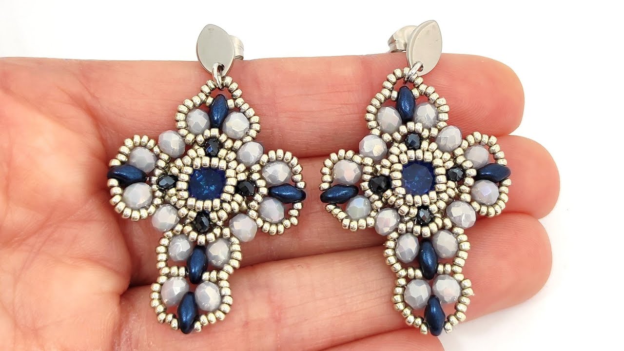 DIY-Video Tutorial Orecchini/Earrings Croce con Cipollotti,Superduo,Rocailles #cross #beads # ...