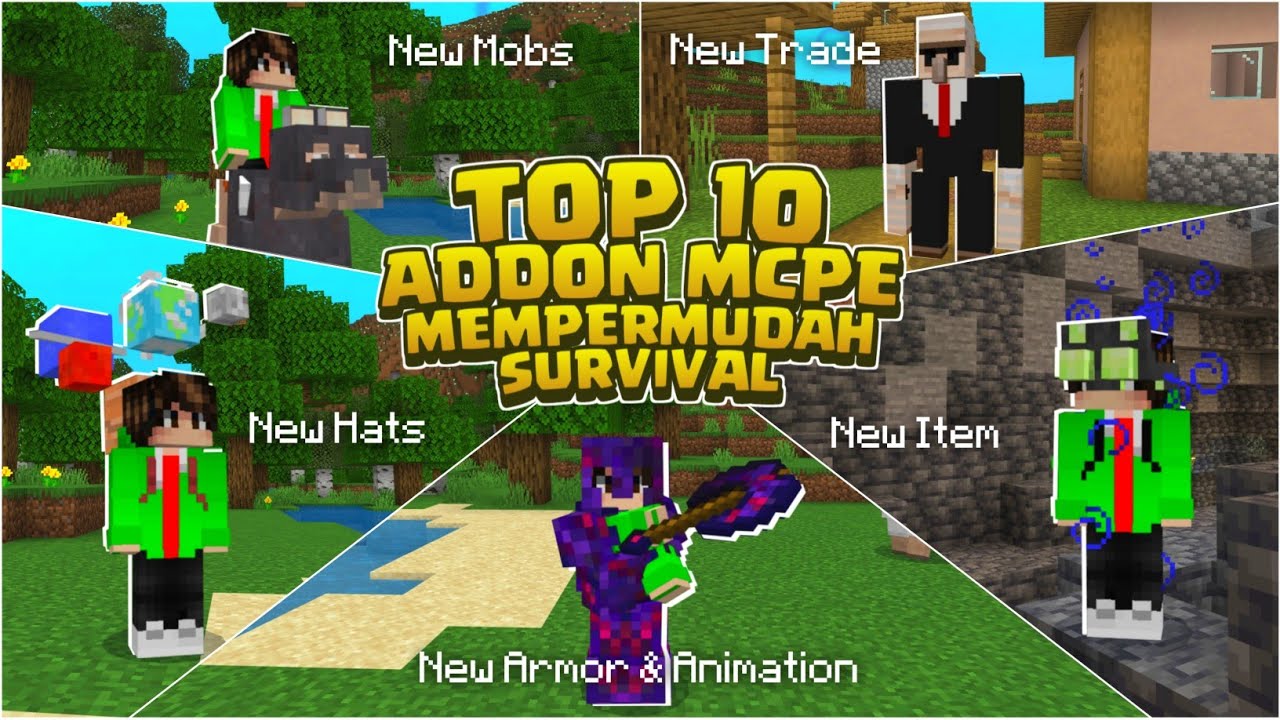 TOP 10 ADDON MCPE TERBAIK UNTUK SURVIVAL MINECRAFT PE! Support 1.18 - 1 ...