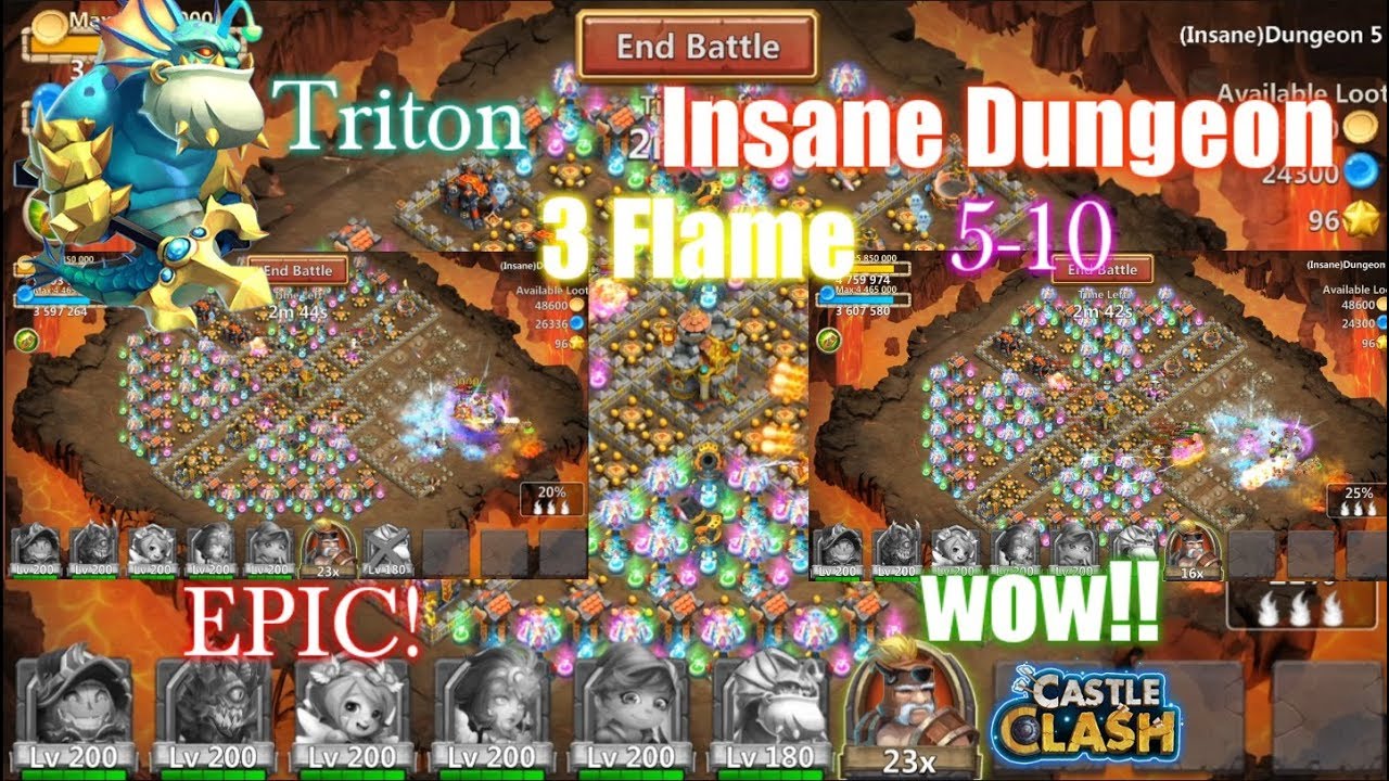 Castle Clash - Triton 3flame Insane Dungeon 5-10 [Insane Damage!] WOW ...