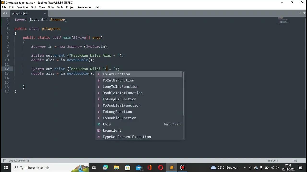 Mencari Nilai Miring segitiga menggunakan fungsi rumus Phytagoras ...