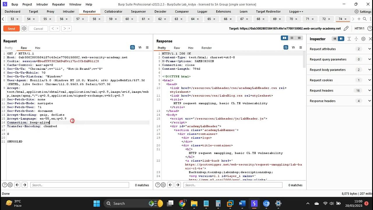 Portswigger Lab: HTTP request smuggling, basic CL TE vulnerability - YouTube