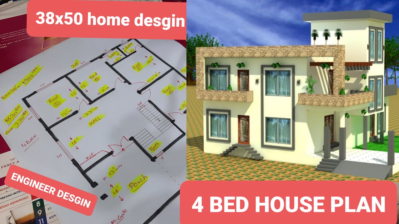 38x50 house plan || 4bed room home plan || 38x50 ghar ka naksha | 38x50 ...