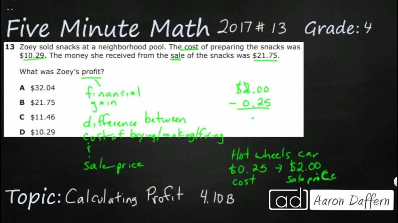 4th Grade STAAR Practice Calculating Profit (4.10B - #2) - YouTube