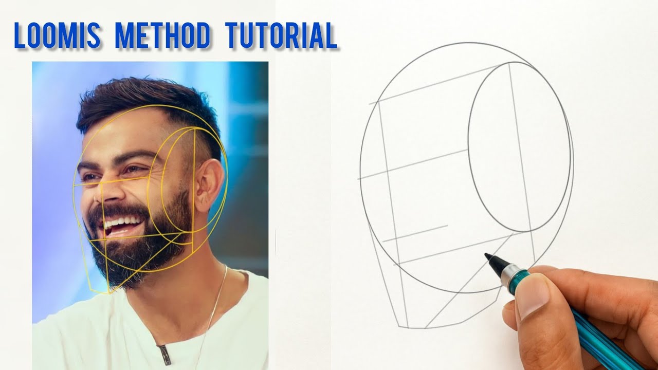 Loomis Method Drawing Tutorial ️ | Virat Kohli Face Sketch for ...
