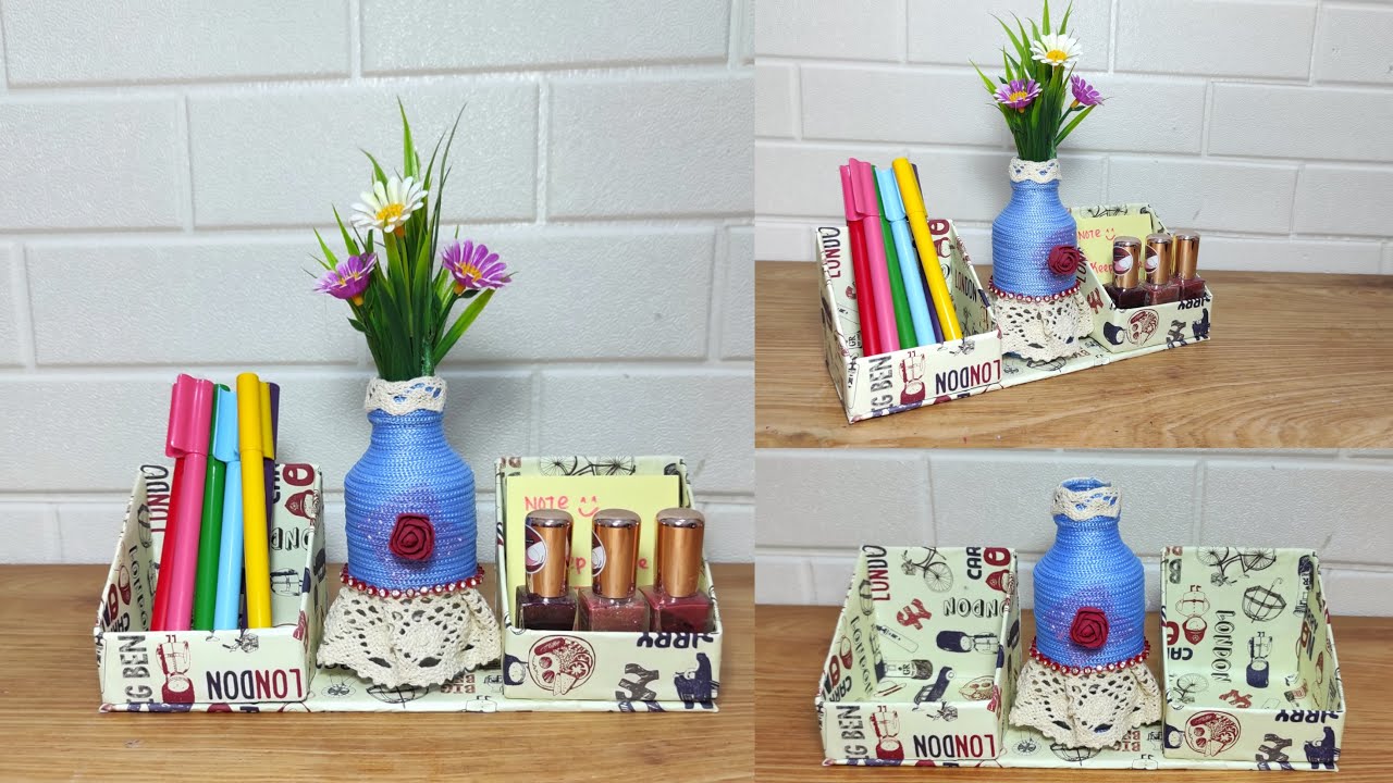 Easy Waste Material Craft Ideas | Desktop Organizer From Waste Material ...