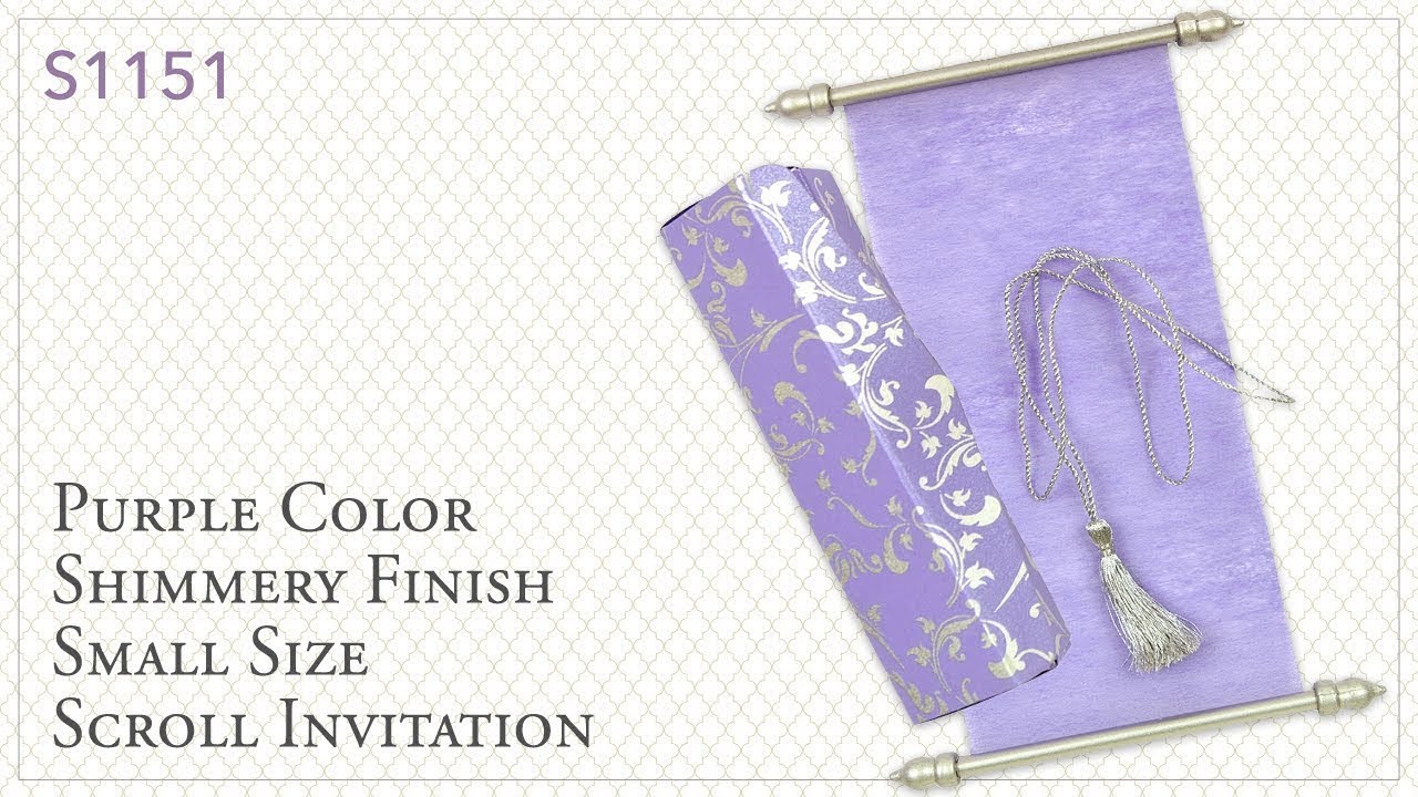 S1151, Purple Color, Shimmery Finish Paper, Scroll Invitations, Small ...