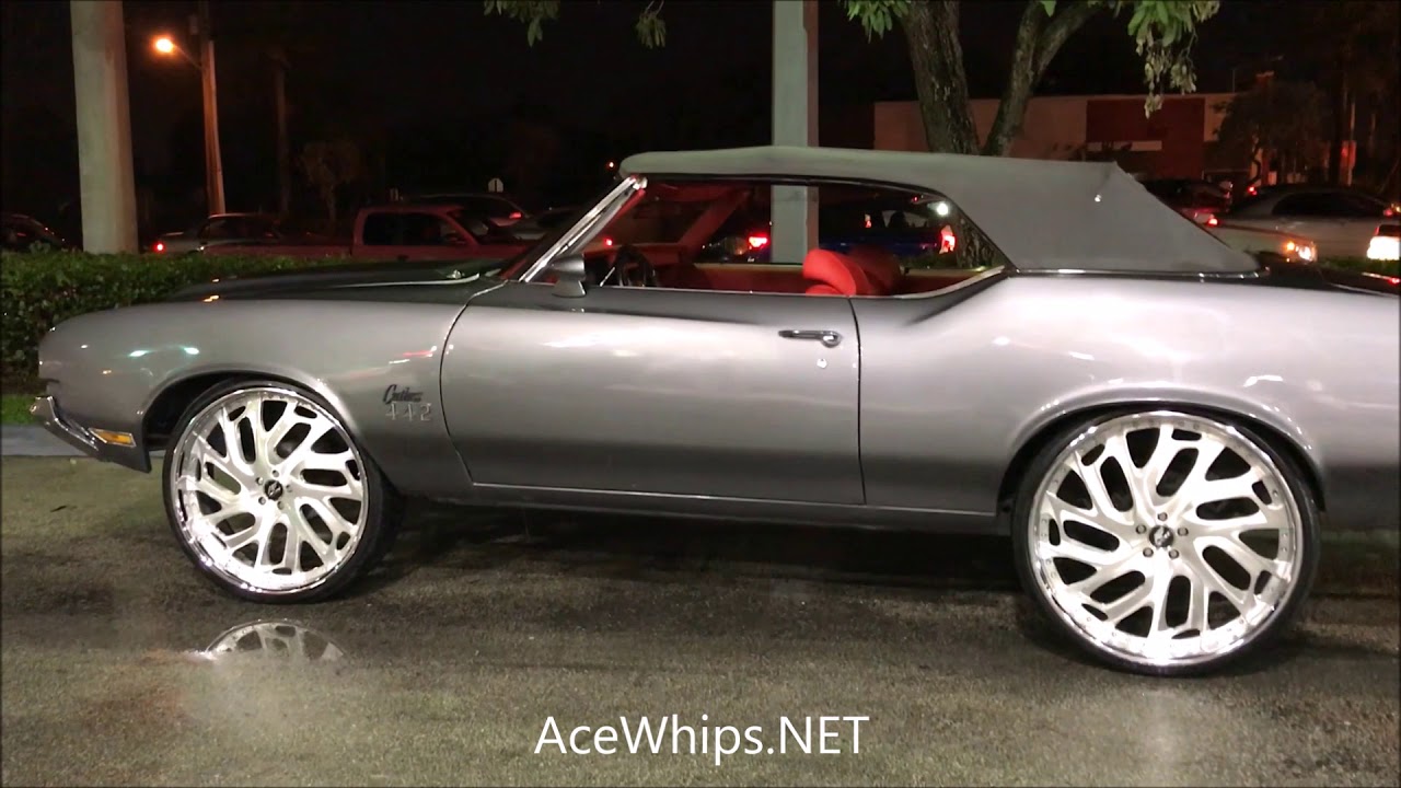 AceWhips.NET- Silver 442 Oldsmobile Cutlass Vert on 26's Amani - YouTube
