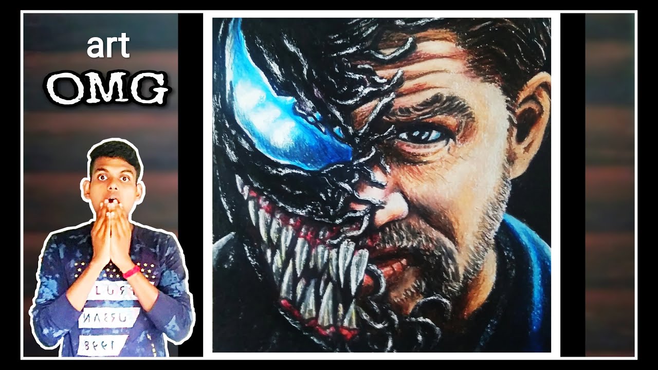 Haw to Draw Venom ( Tom Hardy ) with oil pastels colours || Bikram arts ...