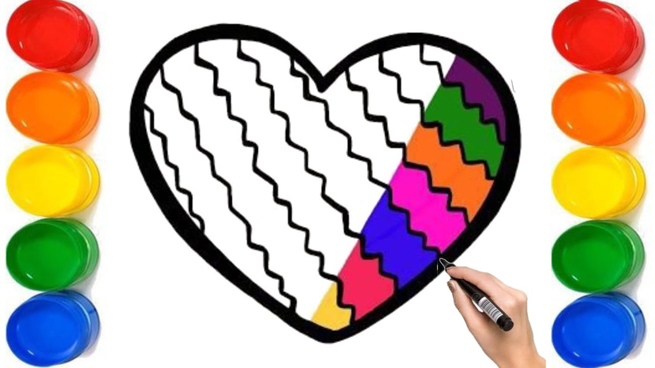 Rainbow heart drawing, coloring and panting/ Let's draw Rainbow heart ...