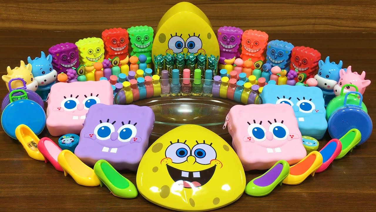SPONGEBOB SLIME ! Mixing random into STOREBOUGHT SLIME ! Satisfying ...