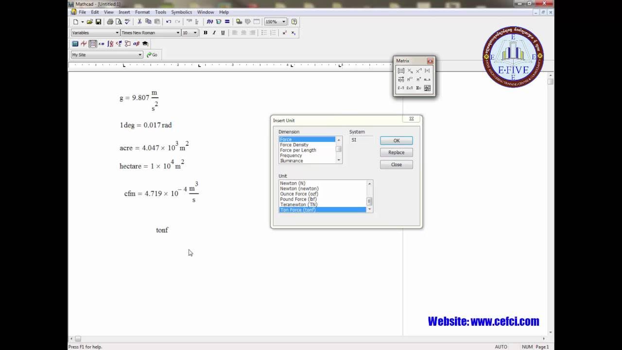 Tutorials-Mathcad how to Insert Unit - YouTube
