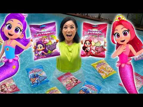 BERBURU PERMEN MARSHMALLOW RAINBOW BUBBLEGEM DI KOLAM RENANG !