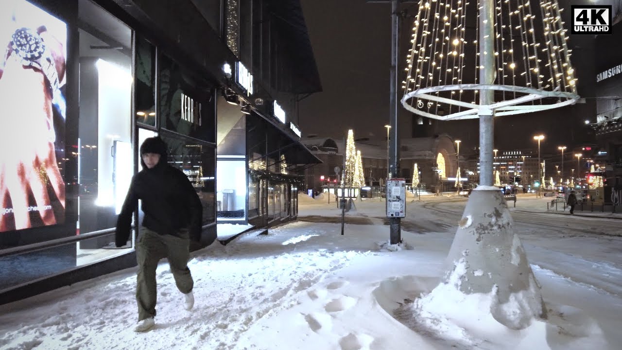 Snowy Night Walk after Snowstorm in Helsinki City Center - YouTube