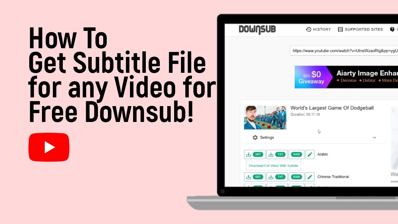 How to Get Subtitle File for any Youtube Video for Free Downsub [easy ...