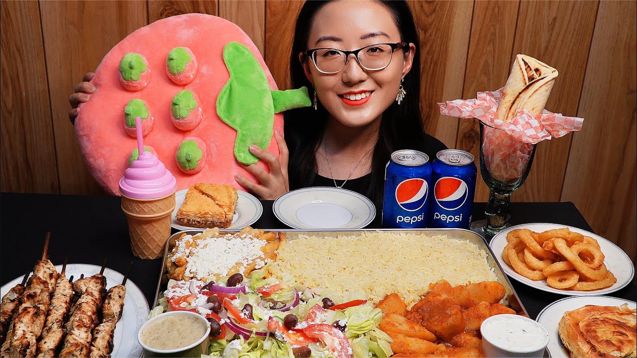 $100 🥗🍖 GREEK SOUVLAKI MUKBANG ASMR! 😍 OR 🤢? 먹방 - YouTube