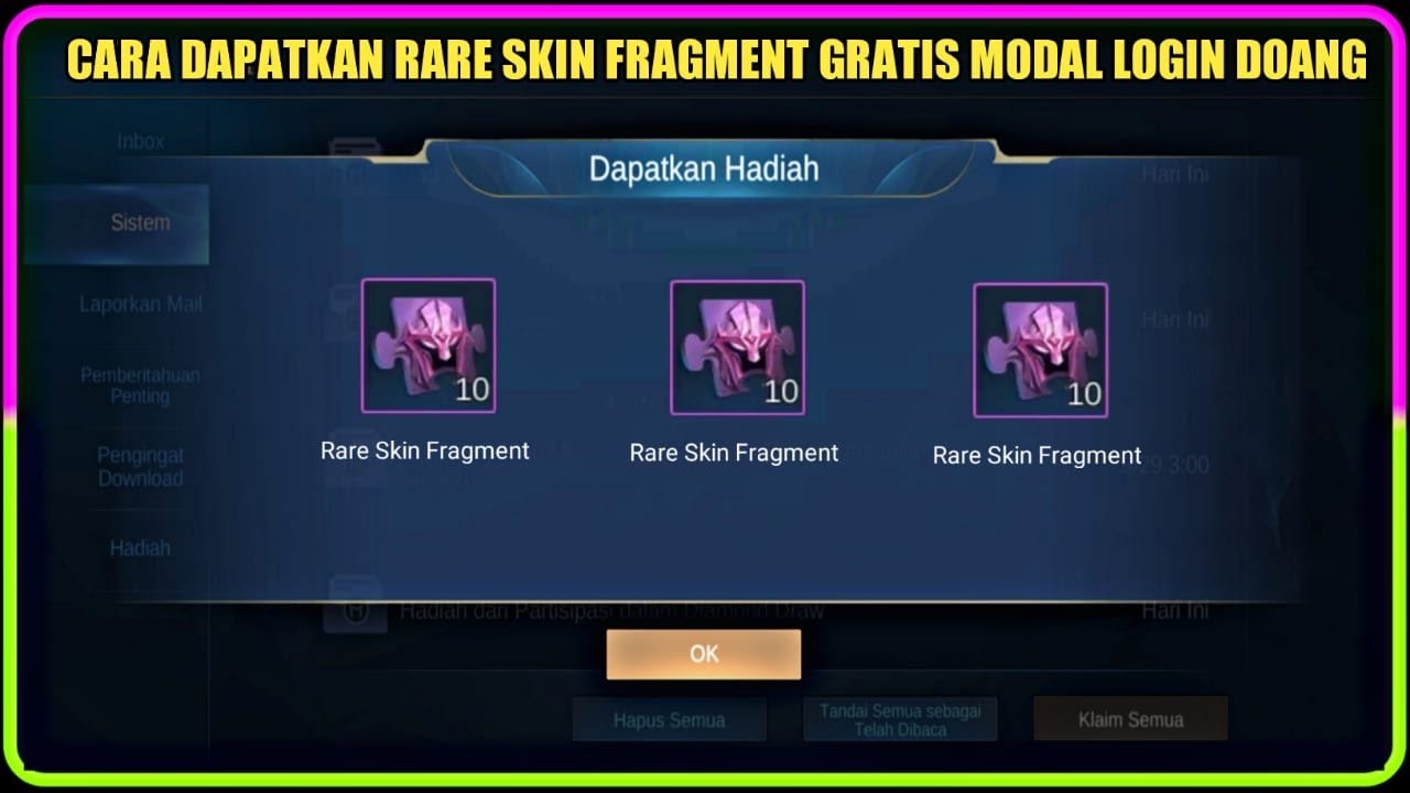 CARA DAPATKAN RARE SKIN FRAGMENT SECARA GRATIS MODAL LOGIN DOANK MOBILE ...