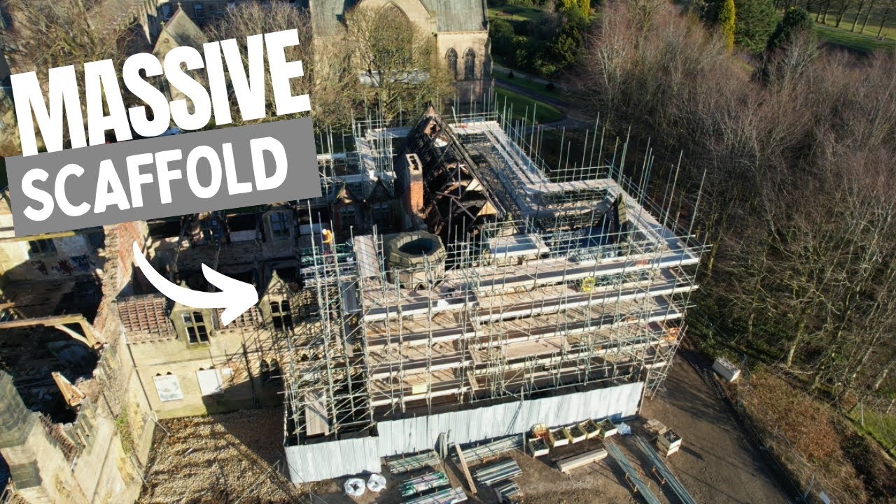 31. MASSIVE scaffolding covering Fire Damaged Church - YouTube