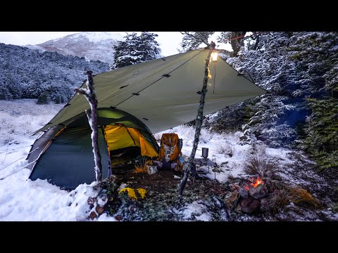CAMPING in a WINTER STORM - Snow and Camping in Heavy Rain