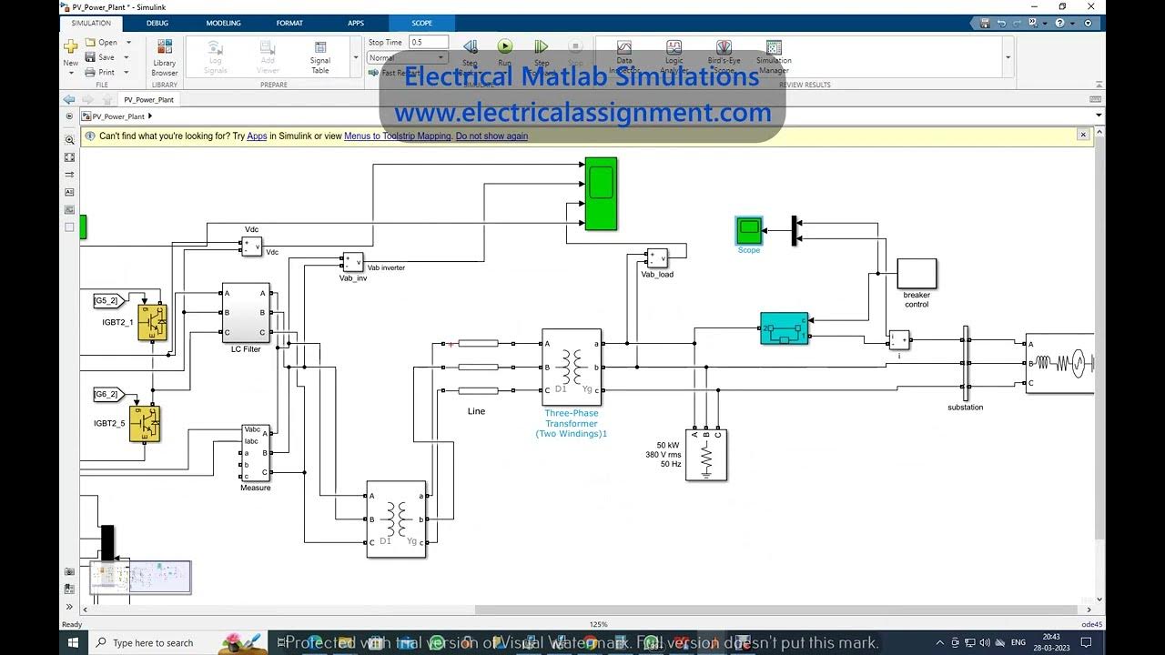 PV power plant with transmission line and breaker Matlab Simulink Simulations - YouTube
