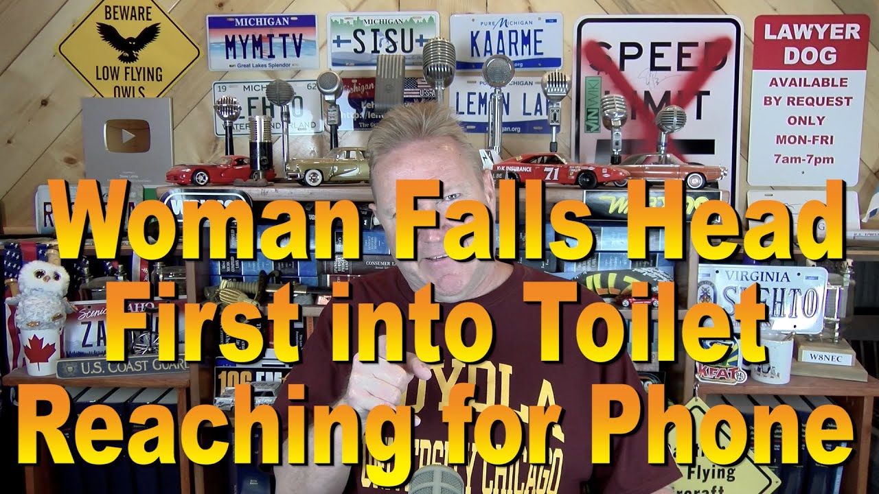 Woman Falls Head First into Toilet Reaching for Phone - YouTube