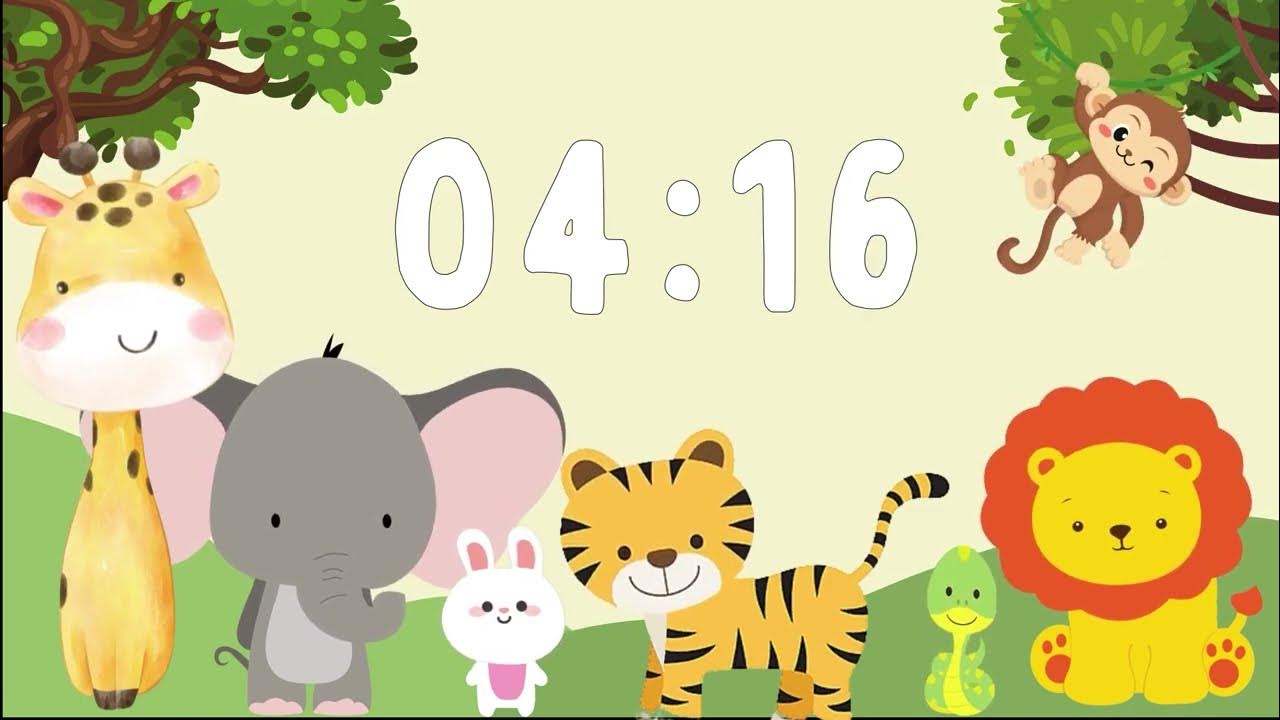 5 minute countdown timer - for kids - animal themed - with music - YouTube
