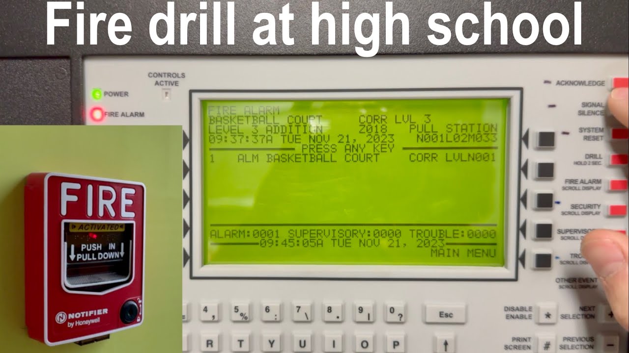 Fire alarm drill at high school - YouTube