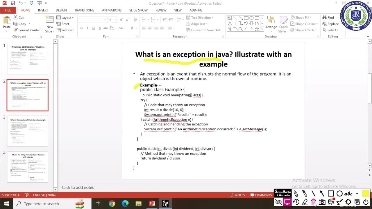 Explain abstract class, exception, throws clause and utility of finally ...
