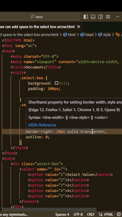 How We Can Add Space To The Select Box Arrow Htmlcss Html Js Css Html5 Youtube 