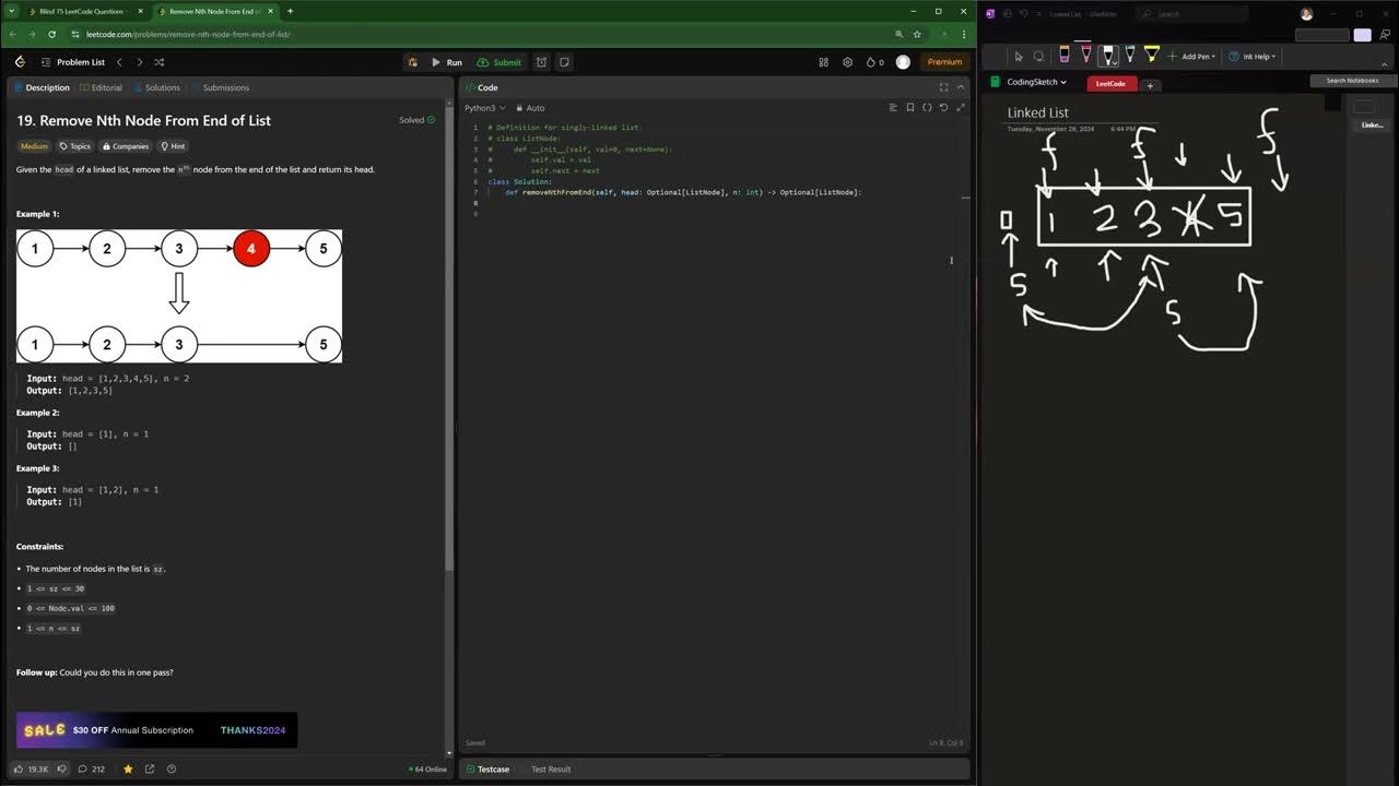 Leetcode 19 remove Nth node from End of List - YouTube